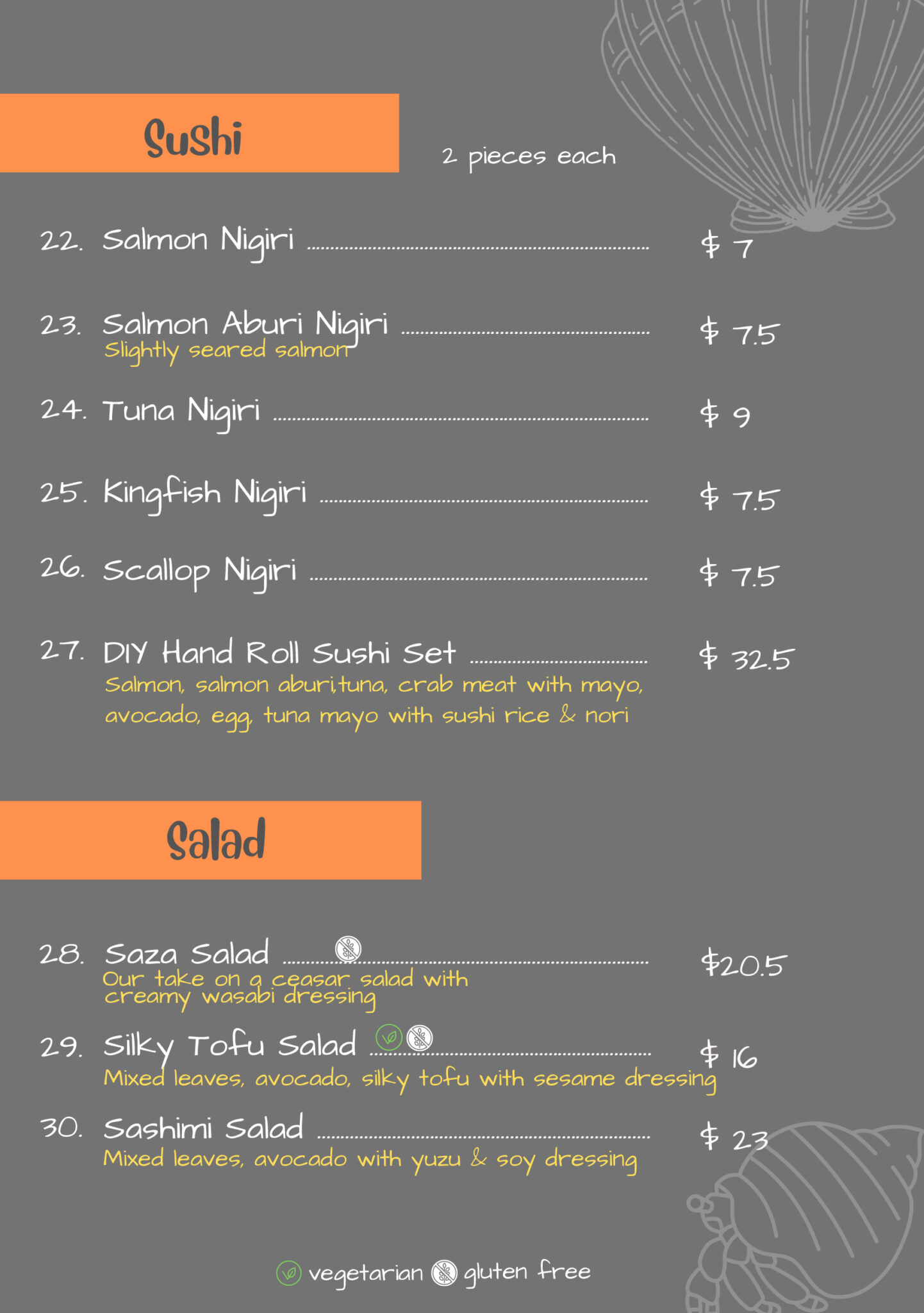 Menu | Saza Japanese Izakaya