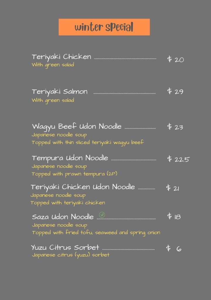Menu | Saza Japanese Izakaya